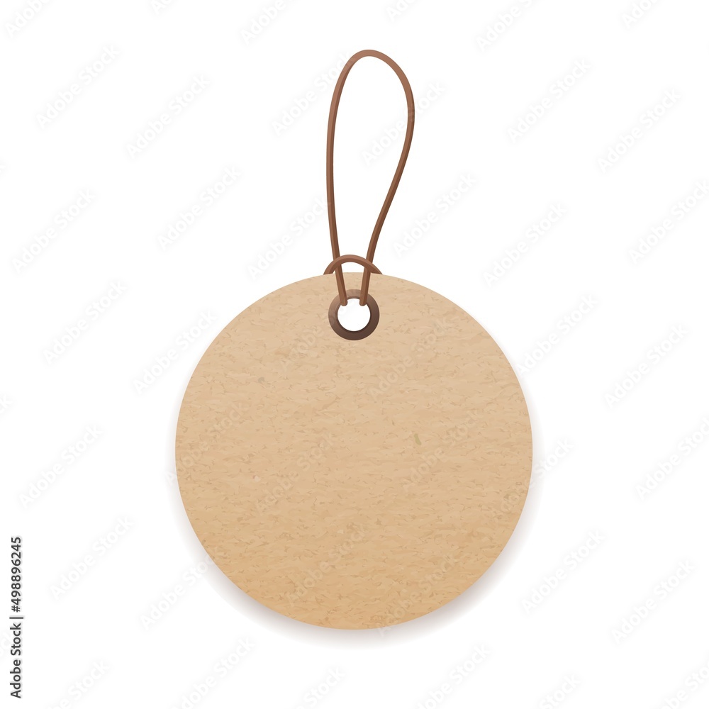 Craft cardboard label with loop and cord. Round kraft paper price tag ...