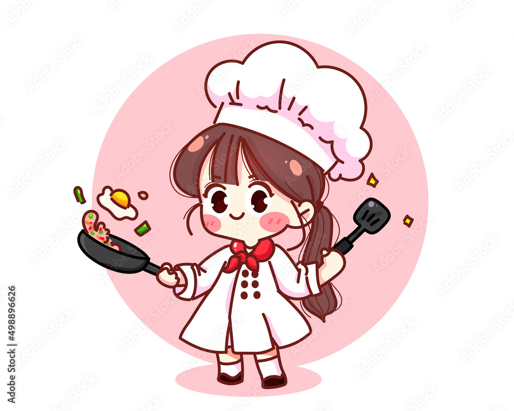 Cute chef cooking restaurant logo cartoon character art illustration ...
