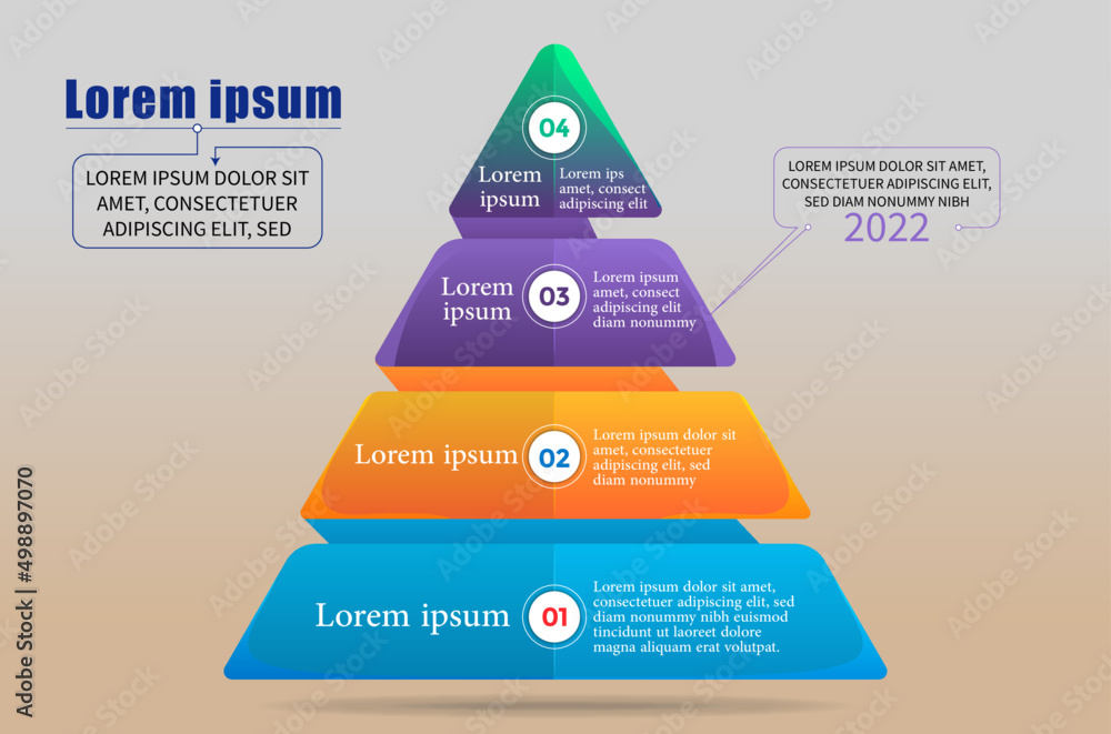 Pyramid infographic element template made of 4 thick layers, layout ...