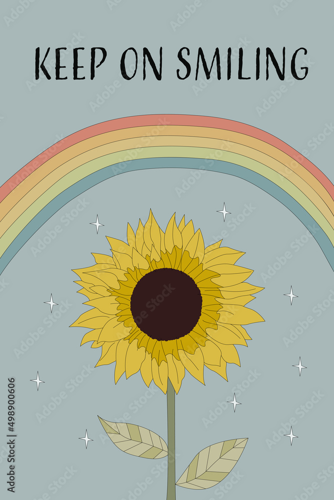 Sunflower poster design with rainbow, pastel vector Illustrations ...