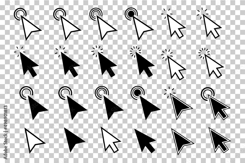 Computer mouse click icons set.Arrow mouse cursor icons.Loading.Hand pointer click icon.Clicking ...