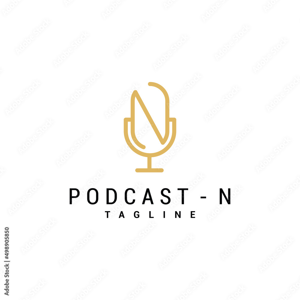 Microphone mic podcast music radio with initial letter n logo design ...