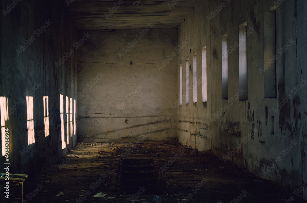 An old and long abandoned garage for the repair of trucks, rubbish and ...