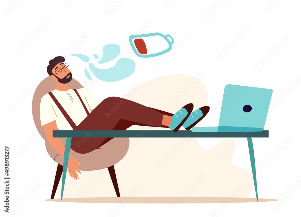 Tired Overload Businessman with Low Life Energy Power Sleeping on ...