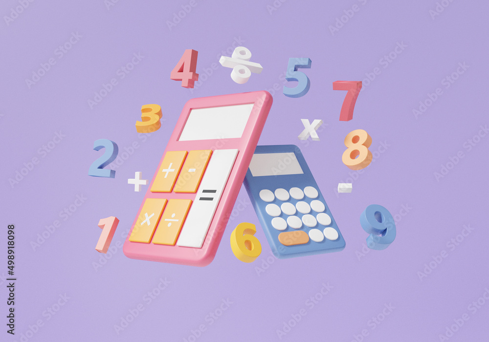 Minimal cartoon mathematic learning education concept. Calculator and ...