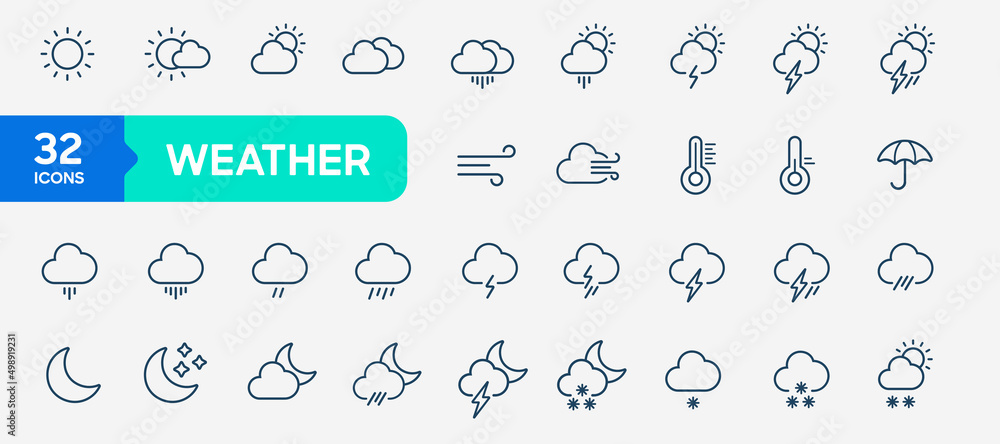 Weather icons pack in line style. Weather line icon set isolated ...