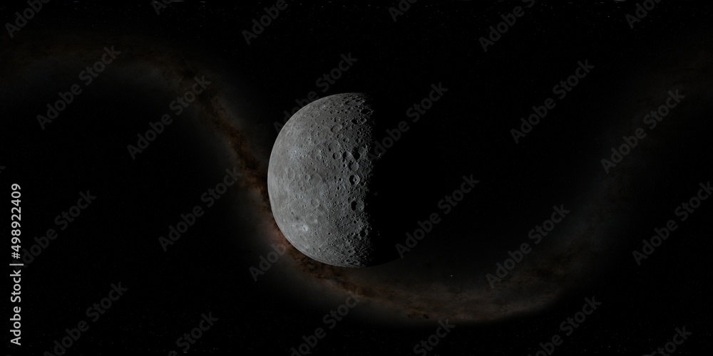 360 degree environment map of an orbital view of the moon in a height ...