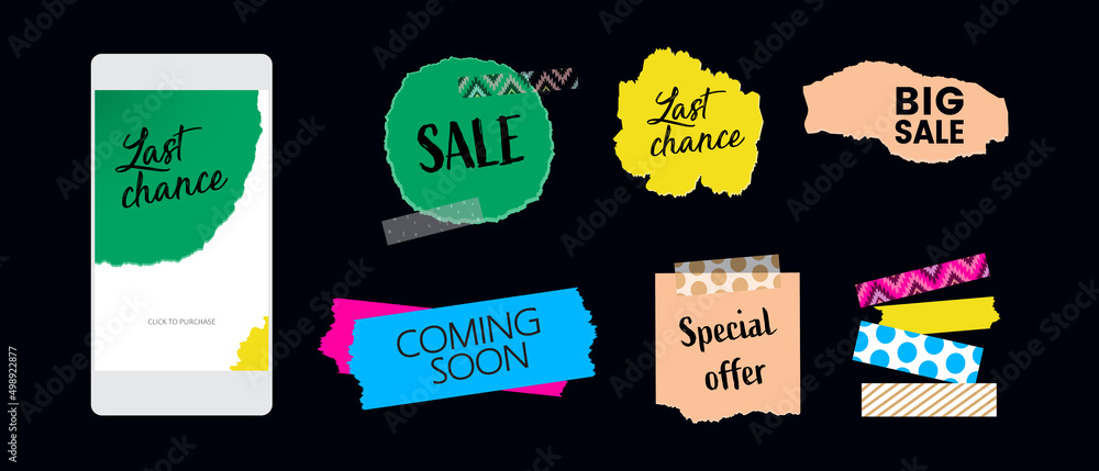 torn ripped paper background stickers for Instagram social media shop ...