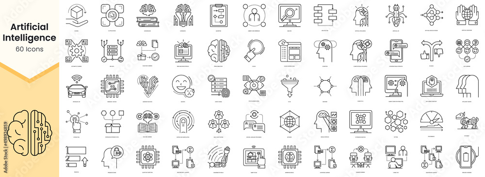 Set of artificial intelligence icons. Simple line art style icons pack ...
