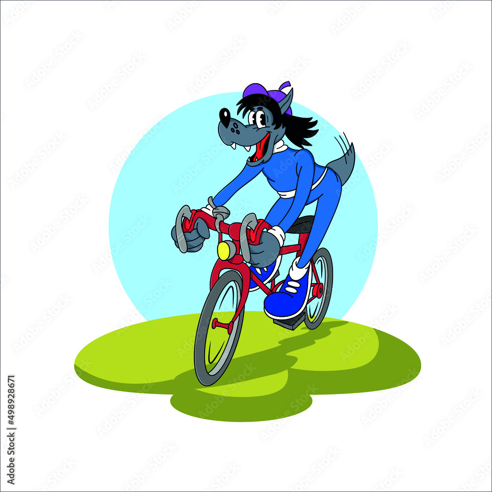 Cartoon vector wolf on bike Stock Vector | Adobe Stock