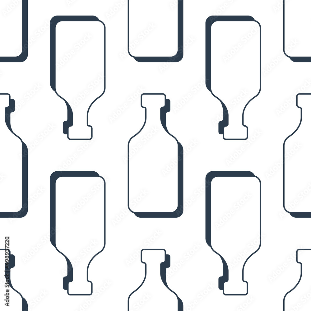 Rum bottles seamless pattern. Line art style. Outline image. Black and ...