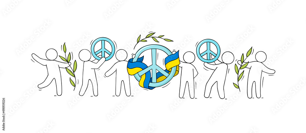 People hold sign of pacifism and the flag of Ukraine. Stock Vector ...