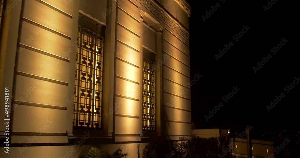 Facade And Ornate Windows Of Griffith Observatory Illuminated With ...