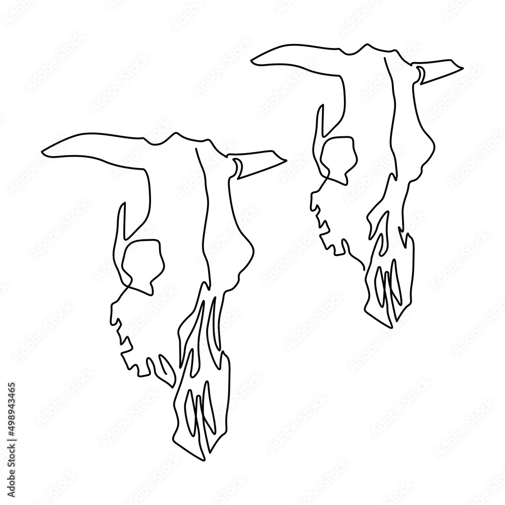 Skull of a cow with a broken horn. Continuous line drawing vector Stock ...