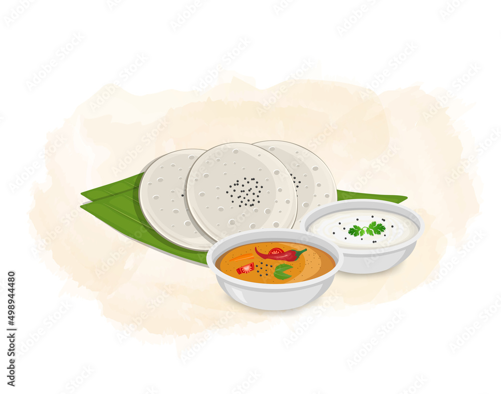 Idli Sambar vector illustration with coconut chutney Stock Vector ...
