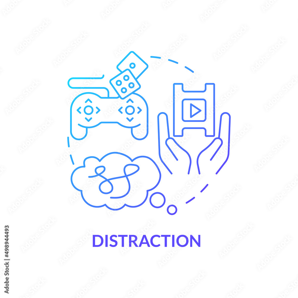 Distraction blue gradient concept icon. Deal with anxiety and fear ...