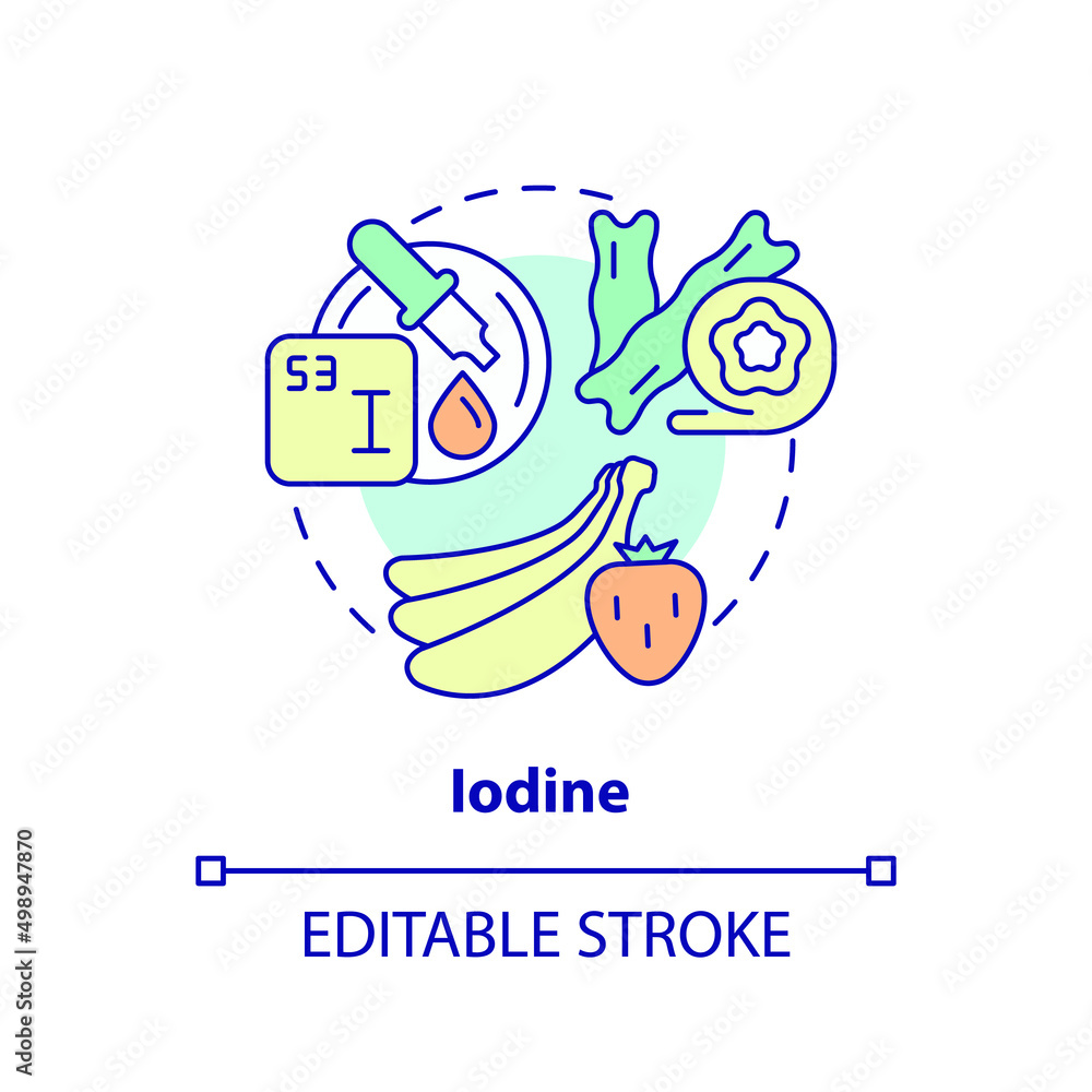 Iodine concept icon. Sea salt and seaweed. Vegan lifestyle. Source of ...