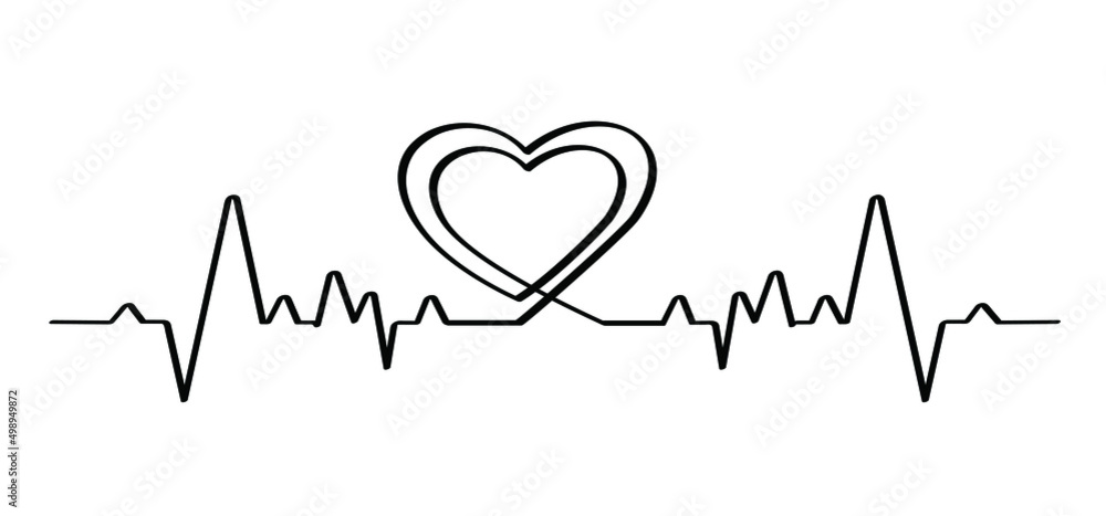 Cartoon heartbeat pulse wave with heart love symbol. Heart beat medical ...