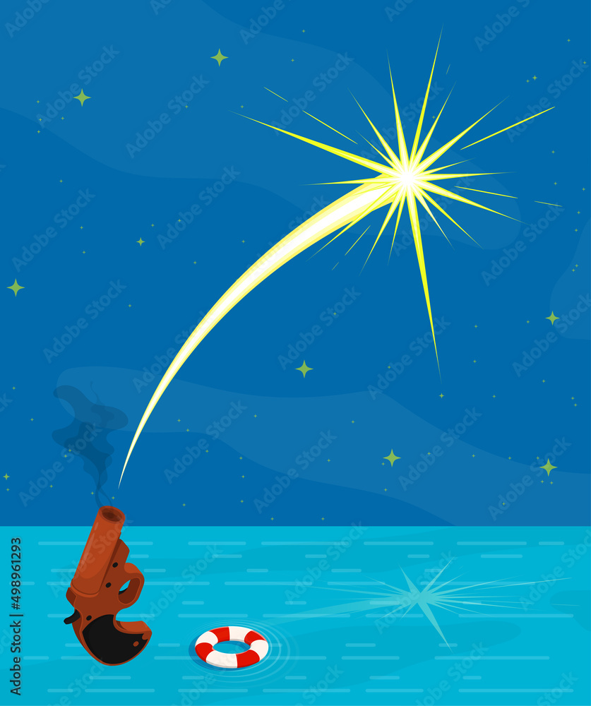 Gun for signaling in emergency. Launching signal rocket from pistol to ...