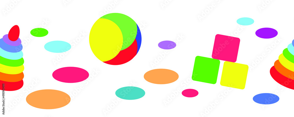 Kids seamless border with colorful toys pyramid, ball and cubes. Stock ...