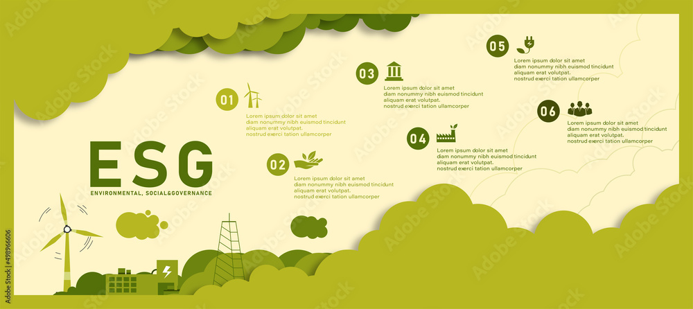 Banner ESG - Environment, Society and Governance with icons in ...
