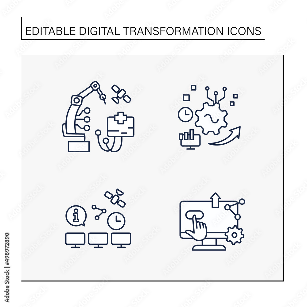 Digital transformation line icons set. Modern smart technologies ...