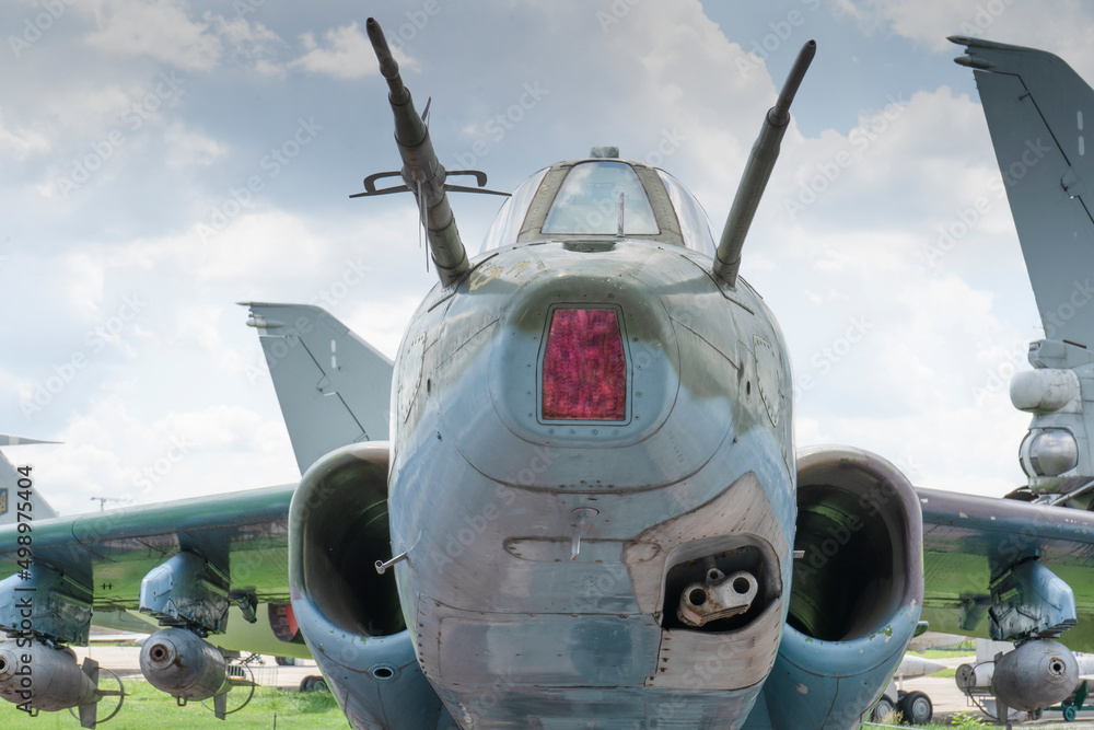 Military aircraft fighter bomber. Airplane with bombs and missiles ...