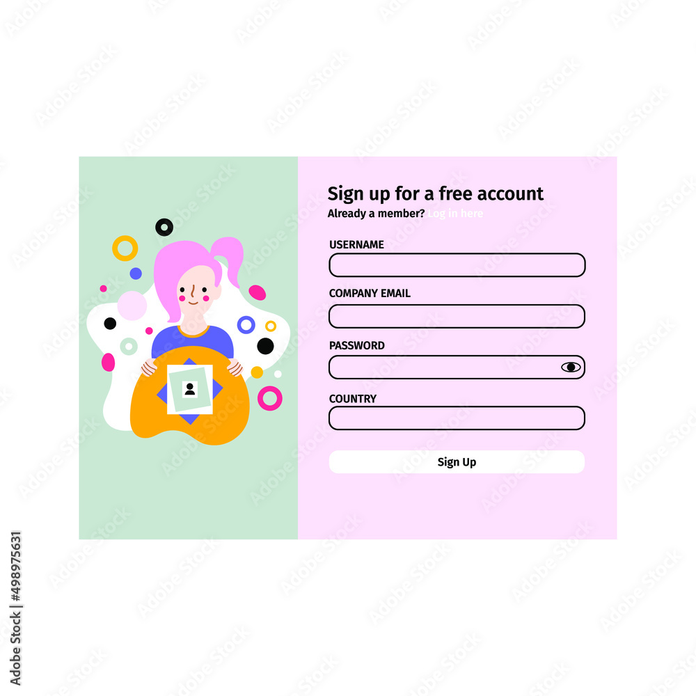 Account login and password form page on screen. Login page. sign up web forms with the detailed ...