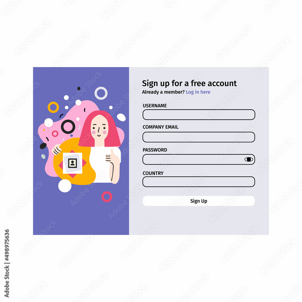 Account login and password form page on screen. Login page. sign up web forms with the detailed ...