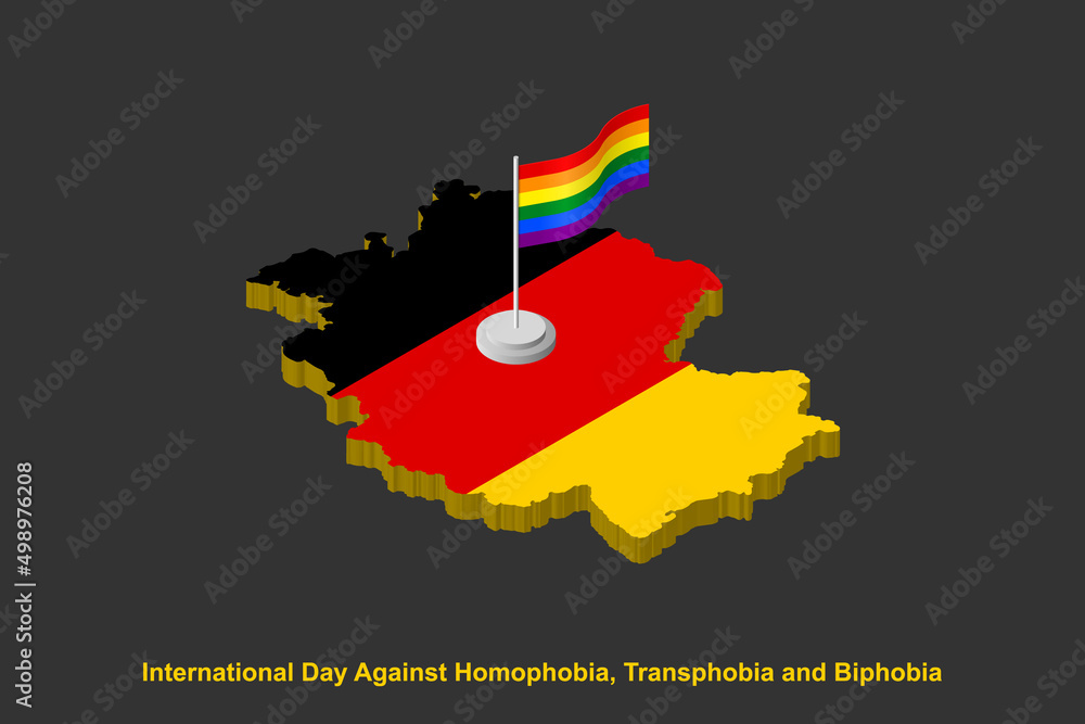 Isometric Germany map in national colors with LGBT flag on flagpole ...