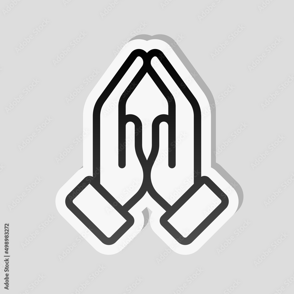 Praying hands, emoji symbol, simple icon. Linear sticker, white border ...