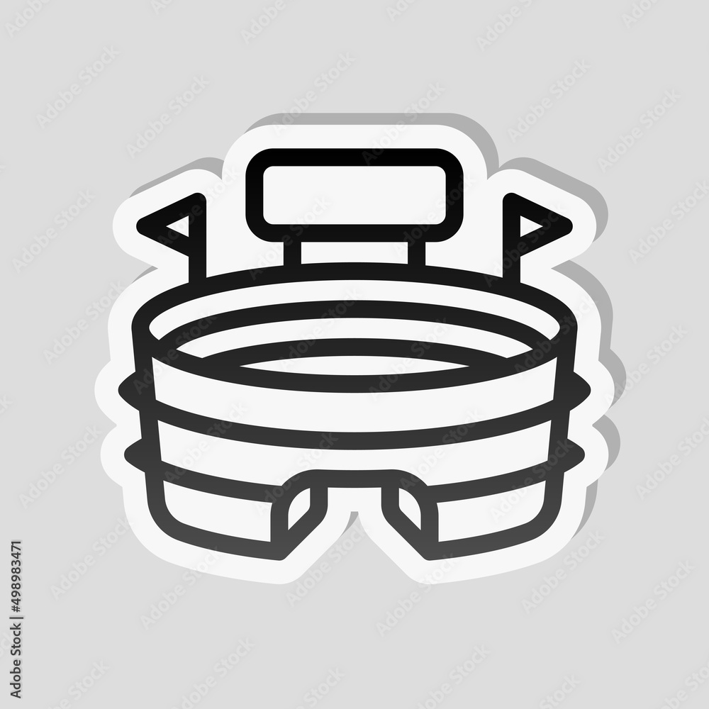 Simple stadium icon, sport arena. Linear sticker, white border and ...