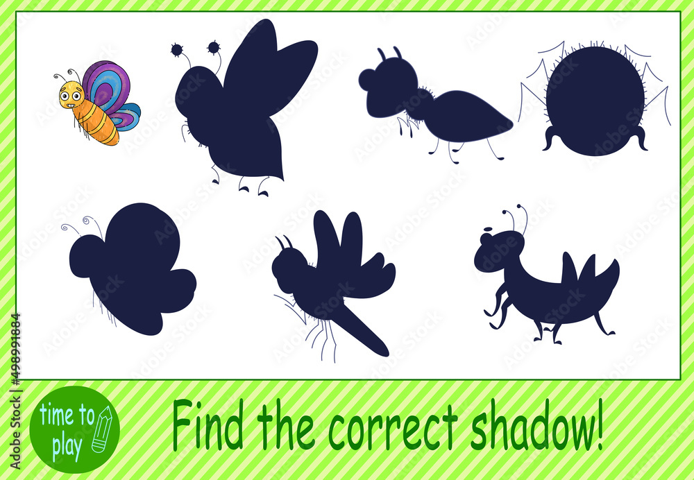 children's educational game, task. find the correct shadow from the ...