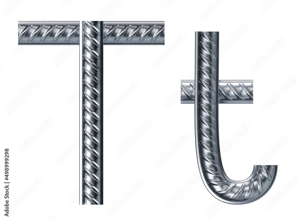 Letter t. font from construction rebar. 3D render Stock Illustration ...