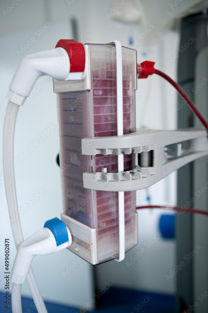 Hemodialysis dialyzer in the nephrology department of a day hospital ...