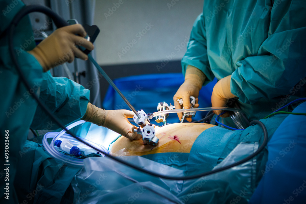 Hysterectomy in the operating room with a robot surgeon. Stock Photo ...
