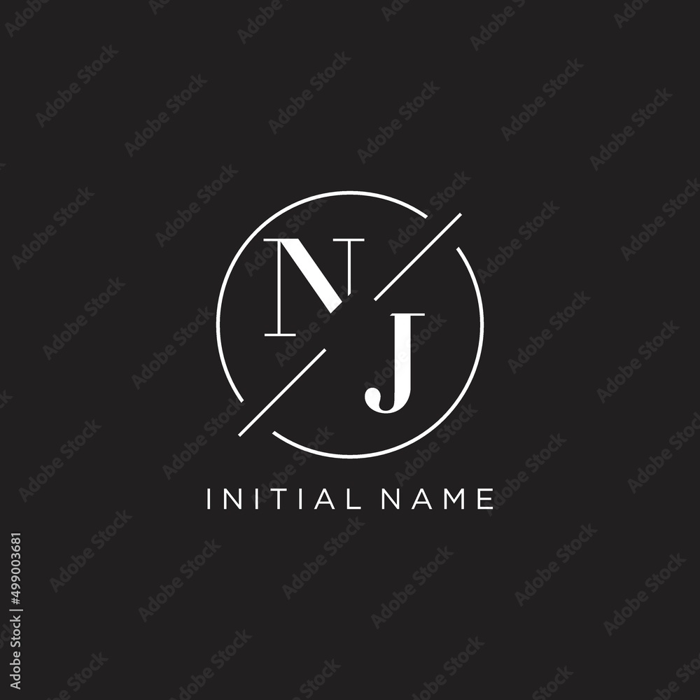 Letter NJ logo with simple circle line. Creative look monogram logo ...