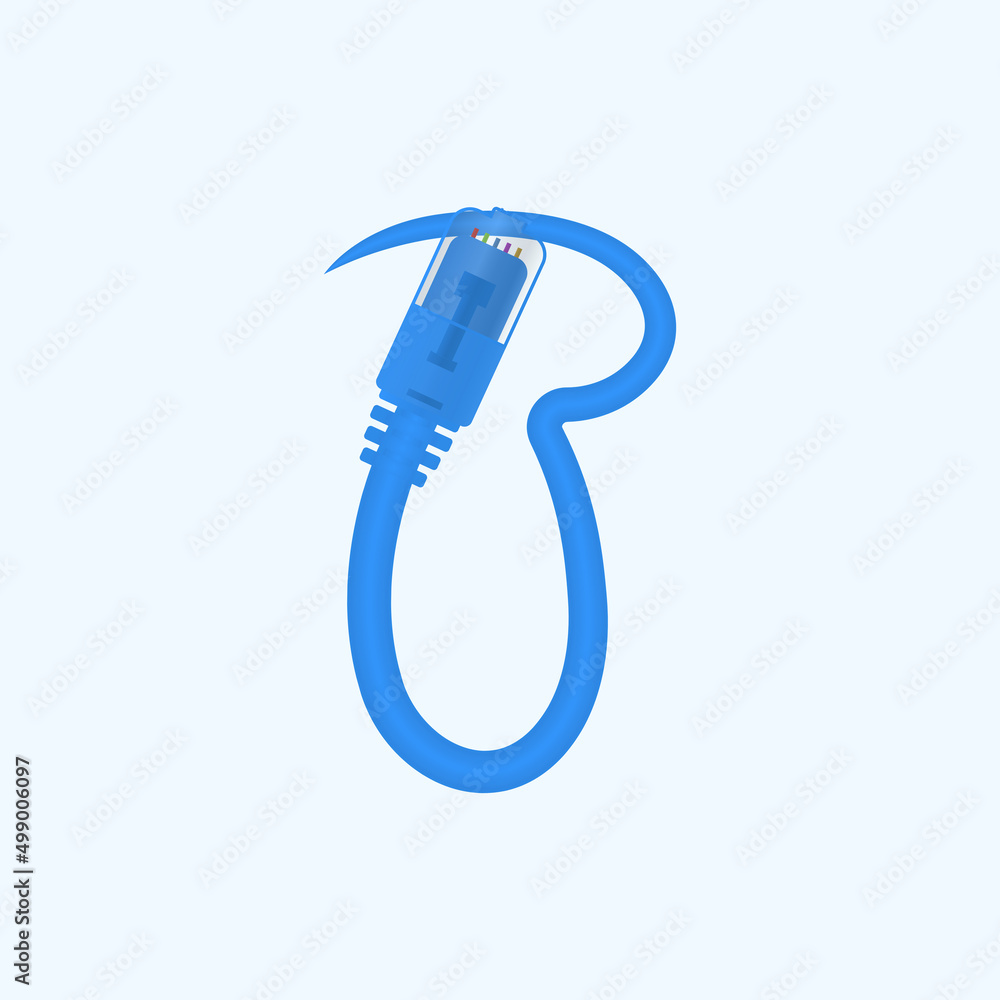 T letter made blue network cable. Vector ethernet rj45 digital cable ...
