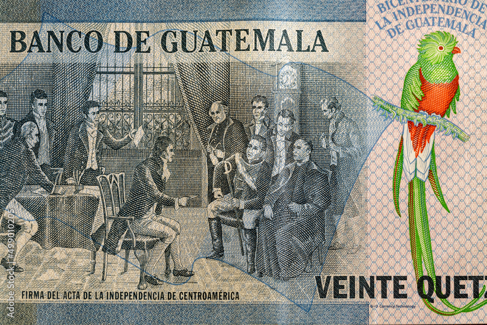 Qetzal bird, Guatemala currency symbol and name, Reverse of the 20 ...