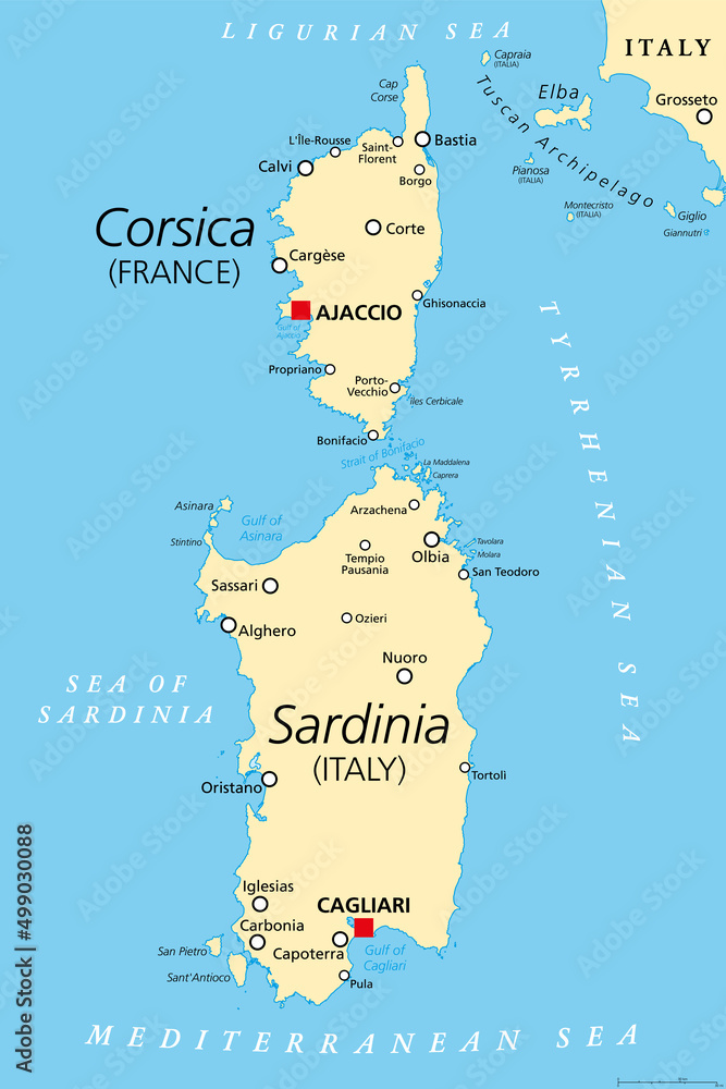 Poster Corsica and Sardinia, political map – Wall Art | UkPosters