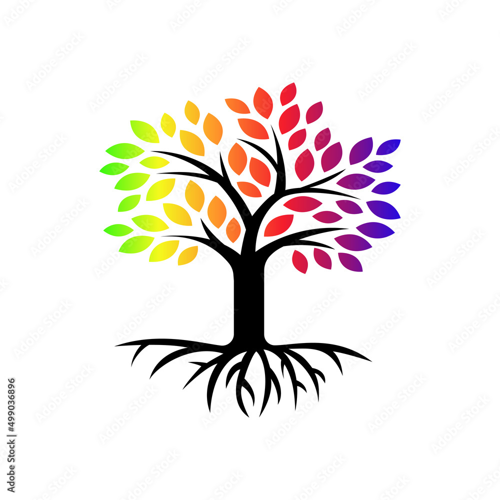 Tree of life rainbow leaf vector logo design inspiration isolated on ...