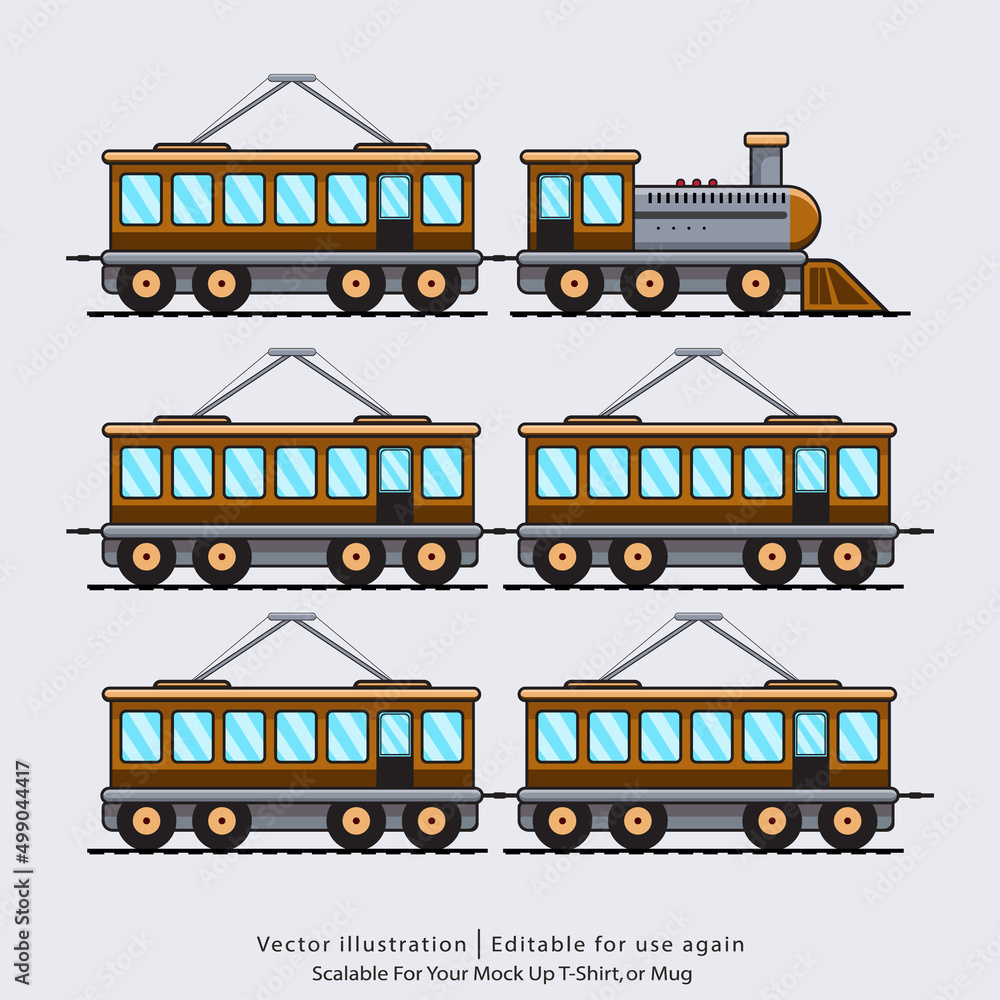 Set of passenger train. Subway transport underground train. Metro train ...