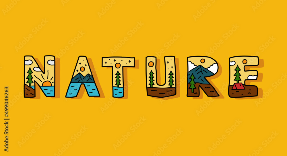 "Nature letter " with mountain camping sea design. use for t-shirt ...