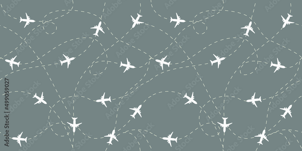 Travel around the world airplane routes seamless pattern, background ...