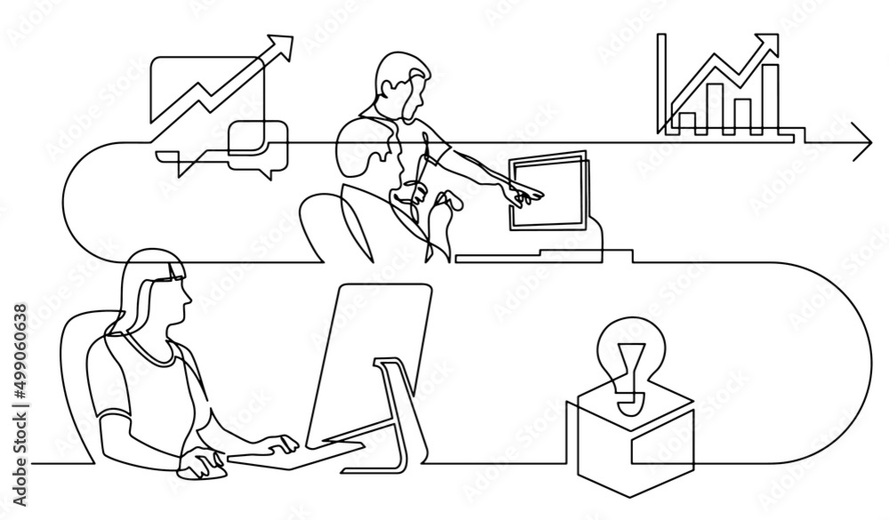 business concept continuous line drawing illustration of work process ...