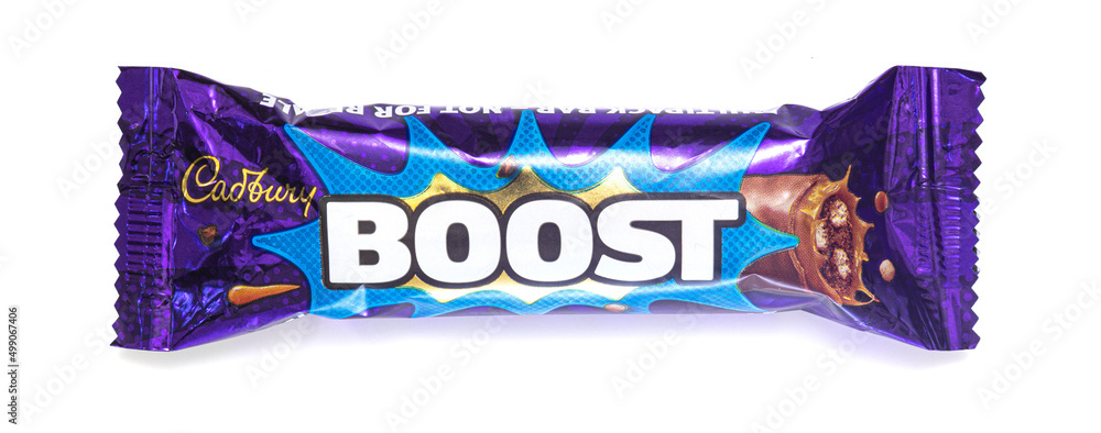 Cadbury Boost Chocolate Bar on a white background Stock Photo | Adobe Stock