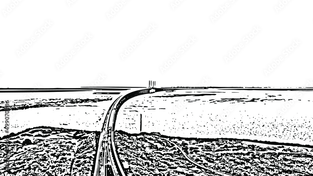 Oresund bridge. A long tunnel bridge with an artificial island between ...