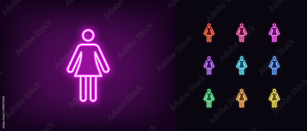 Outline neon woman icon. Glowing neon women silhouette, female person ...
