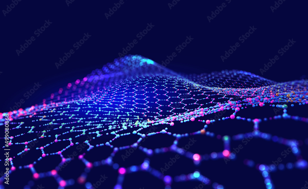 Hexagonal nano grid. Molecular network of connected honeycombs. Neural ...
