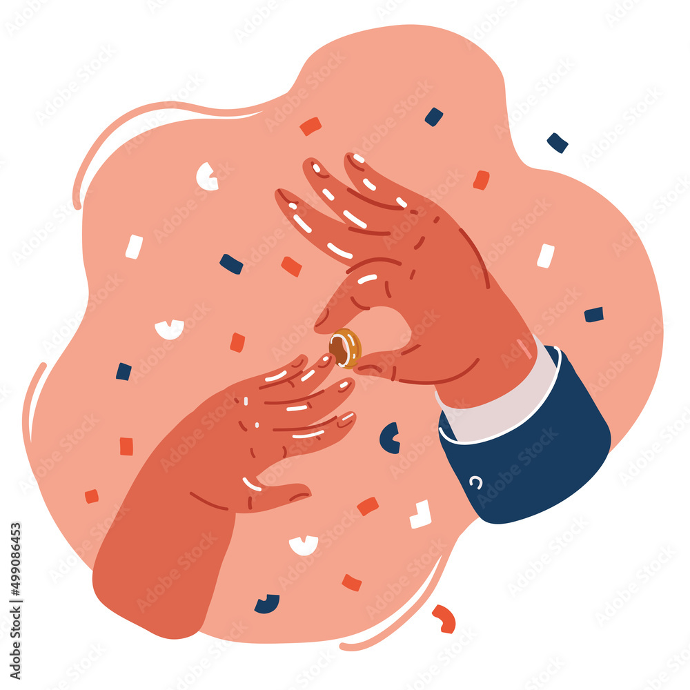 Vector illustration of Man hands placing an Engagement Ring on the Ring ...